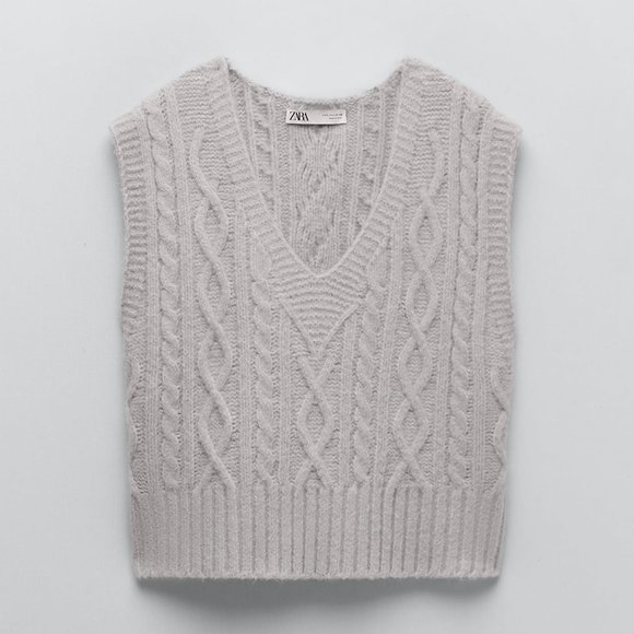 Zara | Sweaters | Nwt Zara Cable Knit Sweater Vest Cropped Vneck Vest ...